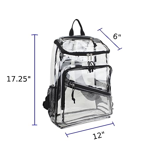 Eastsport Clear Backpack Top Loader Stadium Approved See Through Transparent w/Adjustable Padded Straps - Black