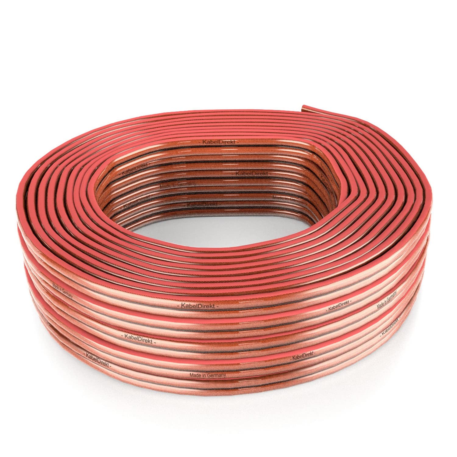 KabelDirekt – Pure Copper Stereo Audio Speaker Wire & Cable – Made in Germany – 14 AWG Gauge – 100 feet – (for HiFi Speakers and Surround Sound Systems, Pure Copper, with Polarity Markings)