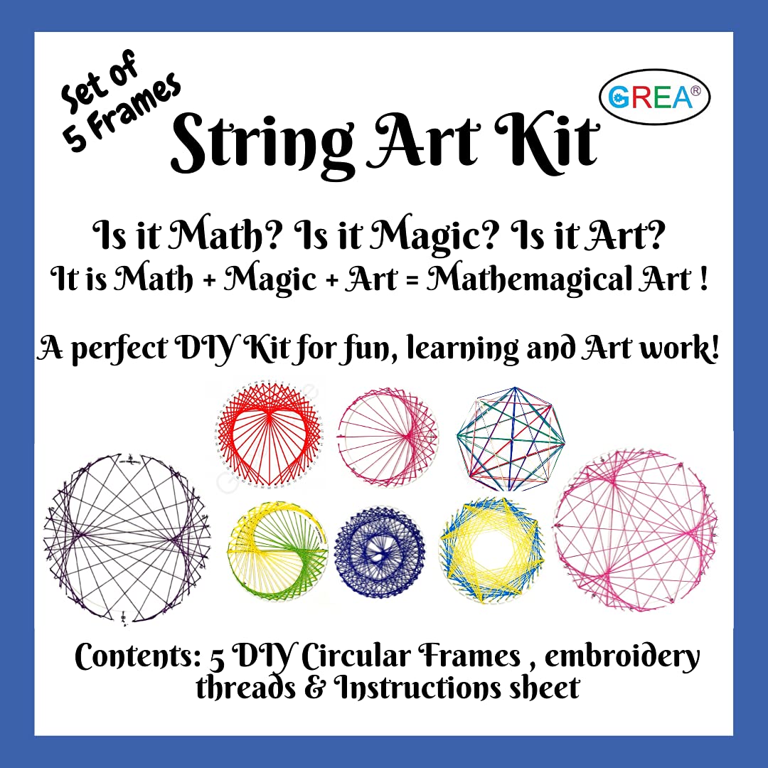 String Art Kit - Set of Frames with Strings - Math Activity Kit - DIY Kit - Without Nails - for Kids and Teens - Art and Craft Gift (Set of 5)