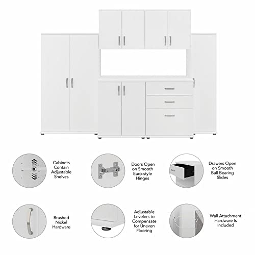 Bush Business Furniture Universal 6 Piece Modular Closet Storage Set with Floor and Wall Cabinets, White