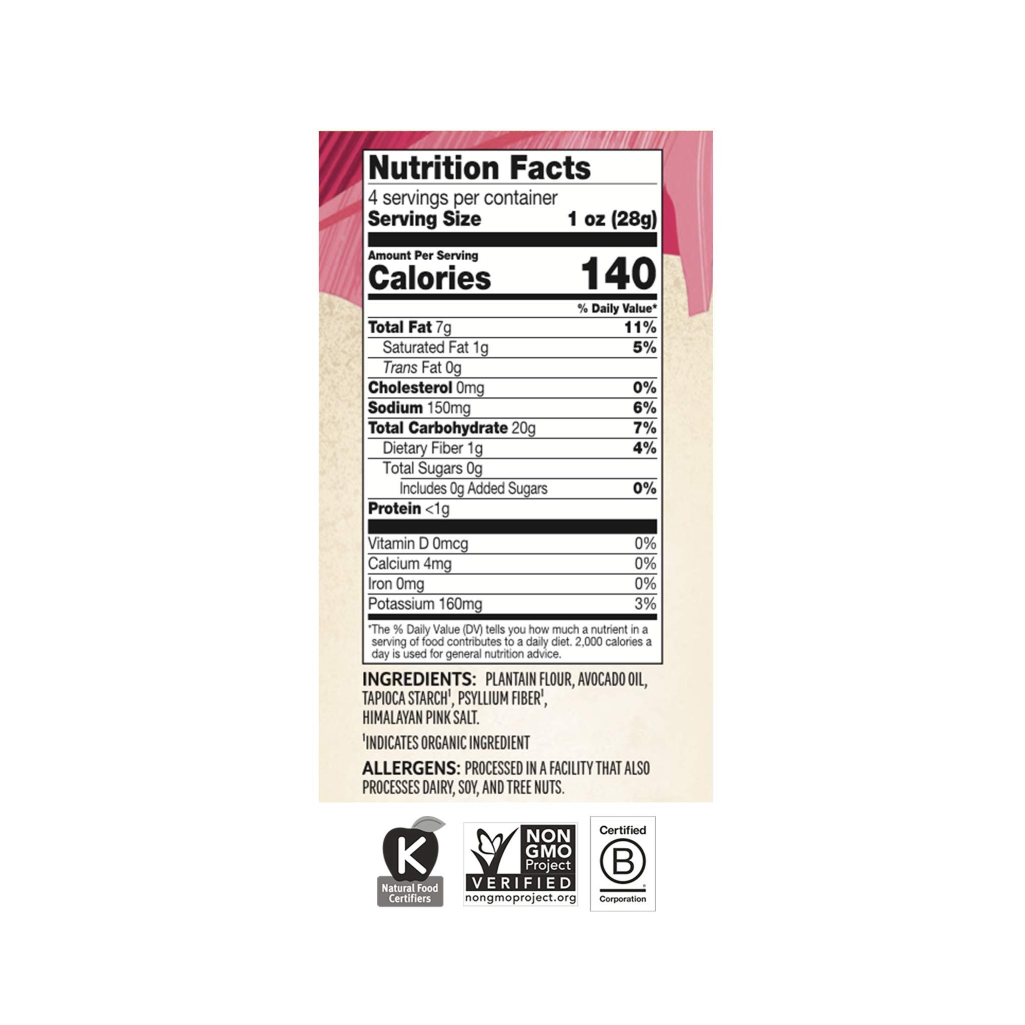 Barnana Grain-Free Plantain Tortilla Chips β Himalayan Pink Salt β 4 Ounce, 1 Pack β Gluten-Free, Corn-Free, Paleo β Golden Brown, Perfect Crunchy Snack - Made With 100% Avocado Oil