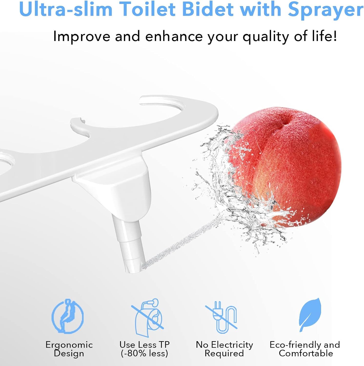 DEANIC 2-in-1 Bidet Attachment with Handheld Bath Bidet Sprayer, Ultra-Slim Adjustable Water Pressure Nozzle, Cold Water Non Electric Hand Sprayer for Toilet Seat (White, 2 Pack)