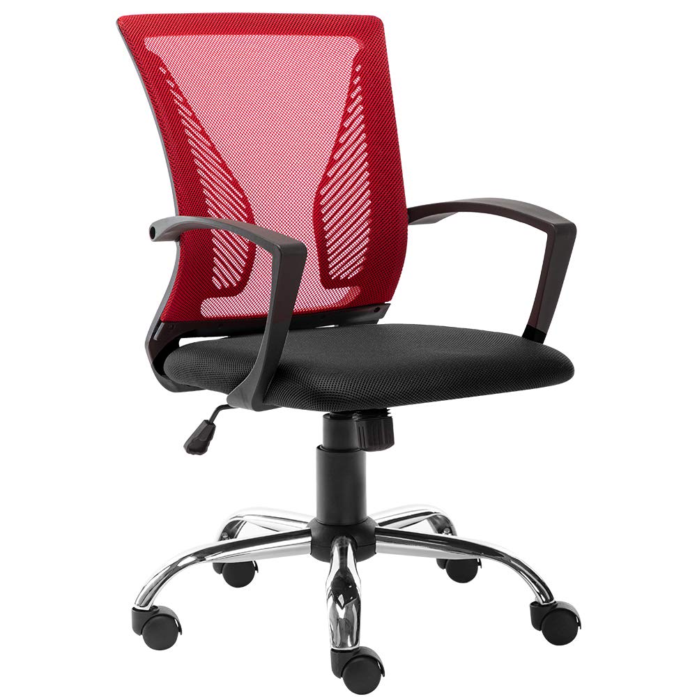 Bonzy Home Mid Back Office Chair - Lumbar Support Computer Chair - Ergonomic Mesh Desk Chair - Modern Adjustable Rolling Swivel Chair (Red & Black)