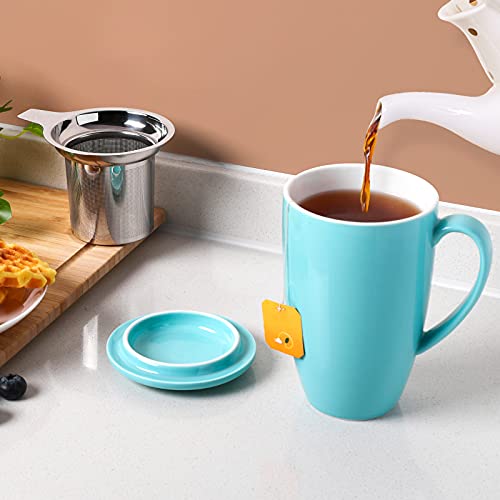 Cibeat Porcelain Tea Mug with Infuser and Lid,Teaware with Filter, Loose Leaf Tea Cup Steeper Maker, 16 OZ for Tea/Coffee/Milk/Women/Office/Home/Gift