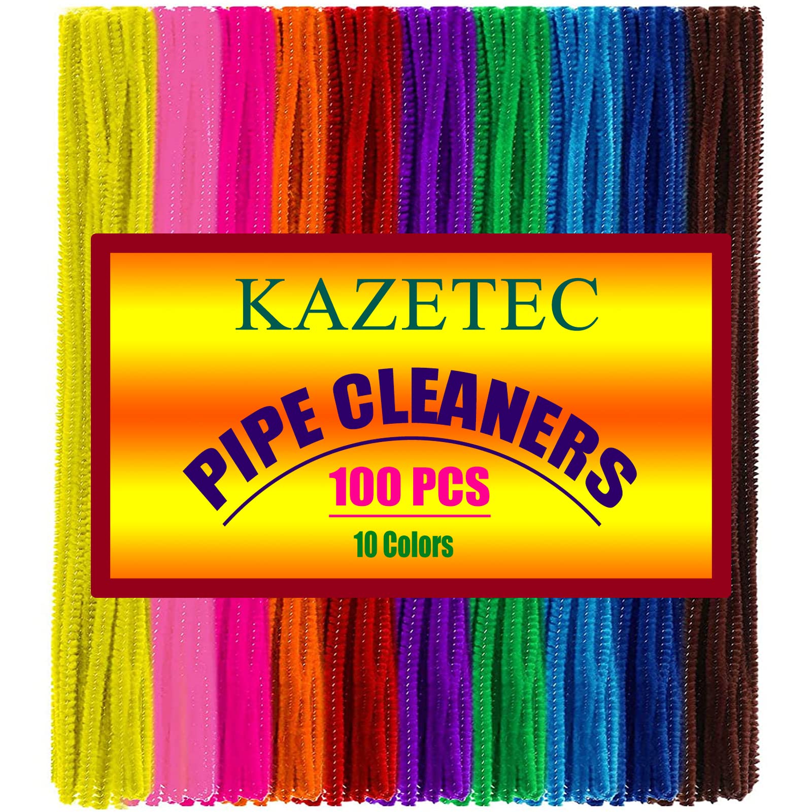 KAZETEC 100 PCS Pipe Cleaners, Chenille Stems, Pipe Cleaners Craft Supplies, 10 Colors Chenille Stems for DIY Arts Crafts Project(Multi Color)