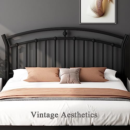 Feonase Full Size Metal Platform Bed Frame with Retro Headboard, Hardened Steel Tube, 12" Under-Bed Storage, No Box Spring Needed, Easy Assembly, Black