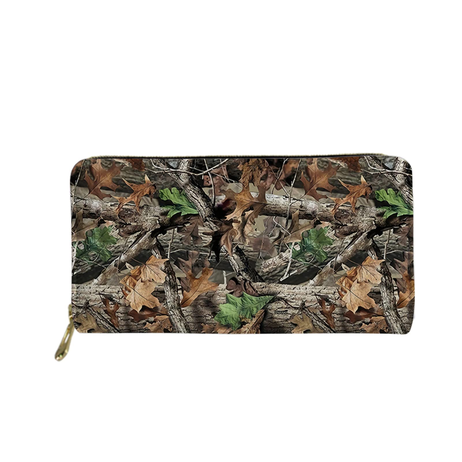 Wanyint Brown Branches Camo Print Women Wallet Camouflage Lightweight RFID Blocking Purse PU Leather ID Card Holder Zipper Closure Phone Clutch Bag for Shopping Travel