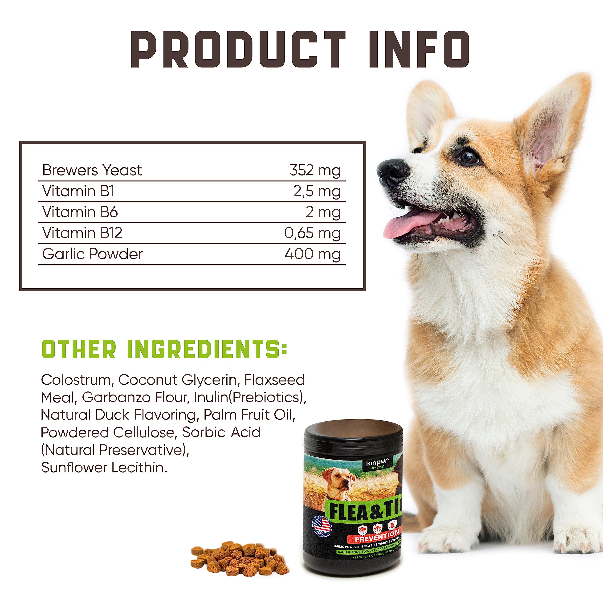 Flea and Tick Prevention Chewable for Dogs - No Collars, No Mess - Easy Help with Flea and Tick for Dogs - American Quality - for All Breeds and Ages - Duck-Flavored Treats - 180 Flea Chews for Dogs