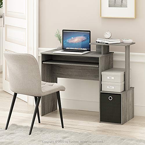 Furinno Econ Multipurpose Home Office Computer Writing Desk, French Oak Grey & Andrey Set of 2 End Table/Side Table/Night Stand/Bedside Table with Bin Drawer, French Oak Grey