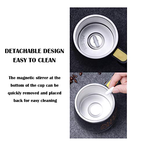 daasigwaa Self Stirring Mug - Rechargeable Magnetic Electric Auto Mixing Stainless Steel Cup for Office/Kitchen/Travel/Home Coffee/Tea/Hot Chocolate/Milk-400 ml/13.5 oz(Black)