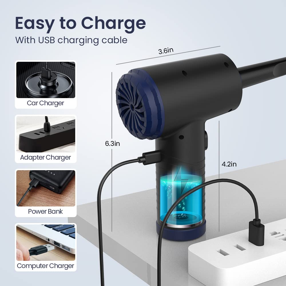 Compressed Air Duster -Computer Mainframe and Keyboard Cleaner-Tankless Air Duster - Reusable - Good Replacement for Compressed Air Cans - 3 Gear to 100000RPM Electric Air Duster Portable -7800mAh