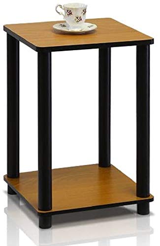 Furinno Basic 3-Tier Bookcase Storage Shelves, Light Cherry & Turn-N-Tube End Table, 1-Pack, Light Cherry/Black