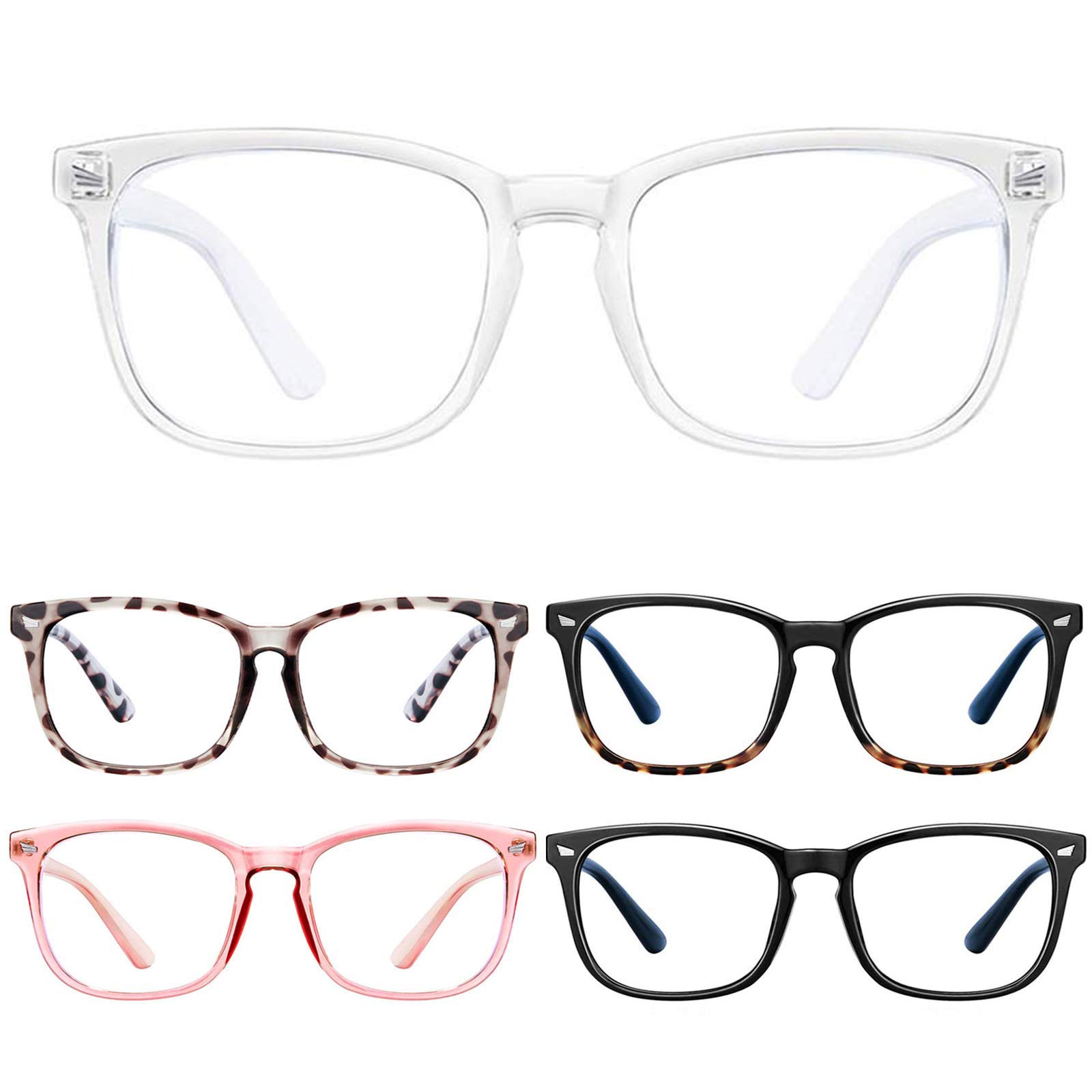 Blue Light Blocking Glasses For Women and Men, Anti Eyestrain Computer Glasses, 5 Pack