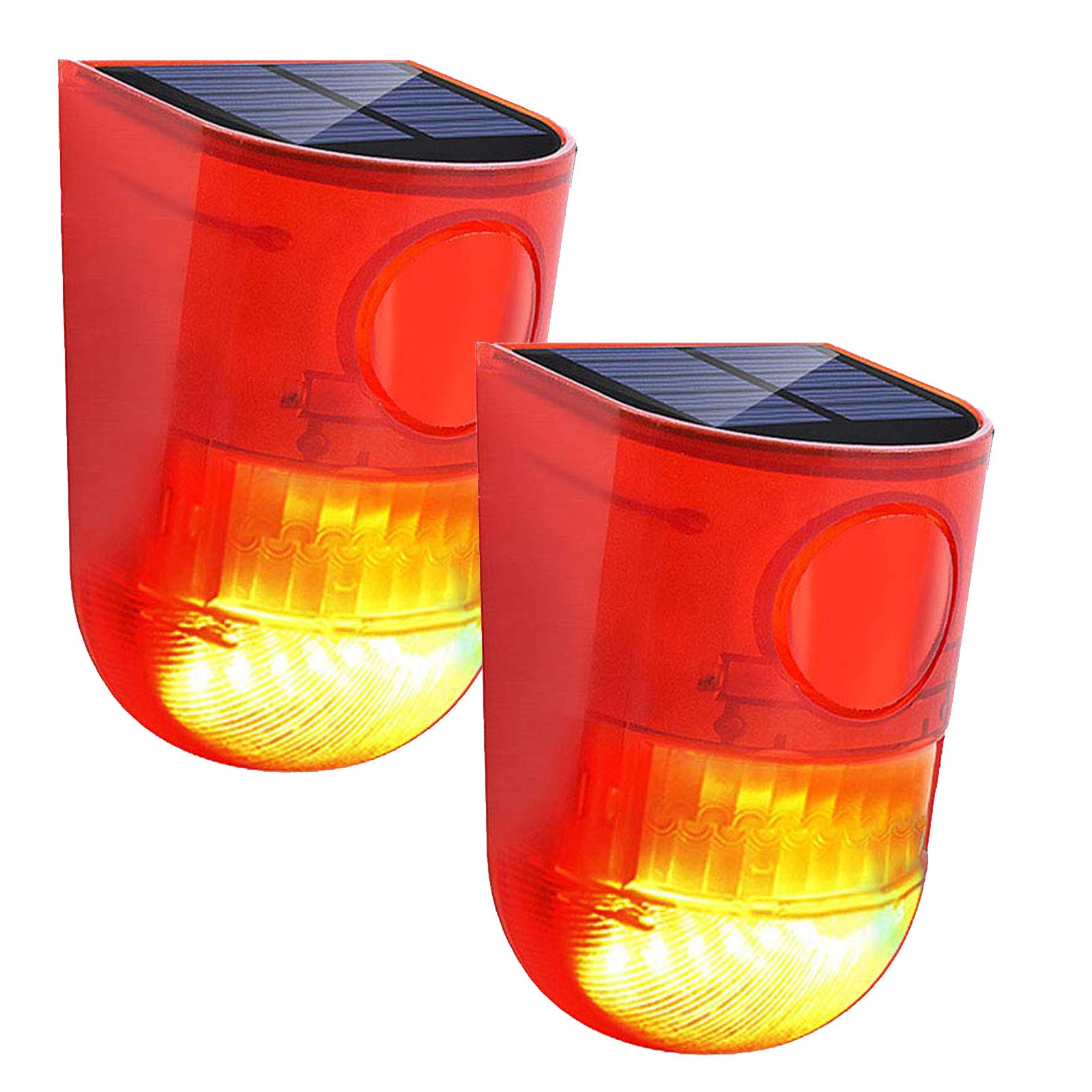 keeda Solar Motion Sensor Alarm 2 Pack Waterproof PIR LED Security Light Warning 110dB Sound Security Alerts Strobe Light for Garden Home Villa Security Outdoor Door Sensor