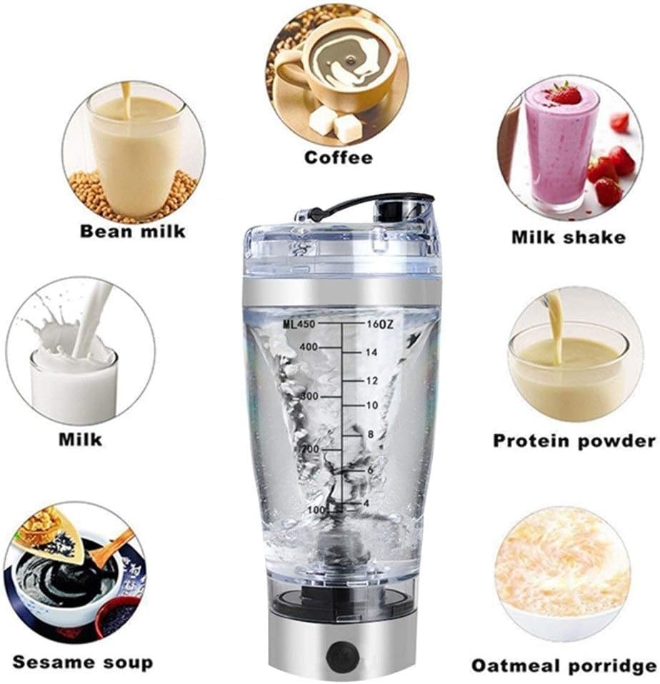 Electric Protein Shaker, Blender Bottle for gym or preworkout, Shaker Water Bottle with Action-Rod Wire Mixer, drink mixer, Shaker Bottles for Protein Mixes With Storage 16oz (black)