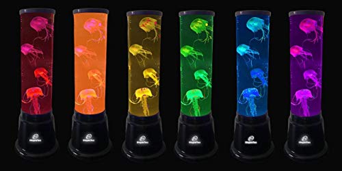 Elegantoss LED Round Jellyfish Lava Lamp with 7 Color Changing Light Effects, Remote. A Sensory Synthetic Jelly Fish Aquarium Tank 14 inches Tall Mood Lamp.
