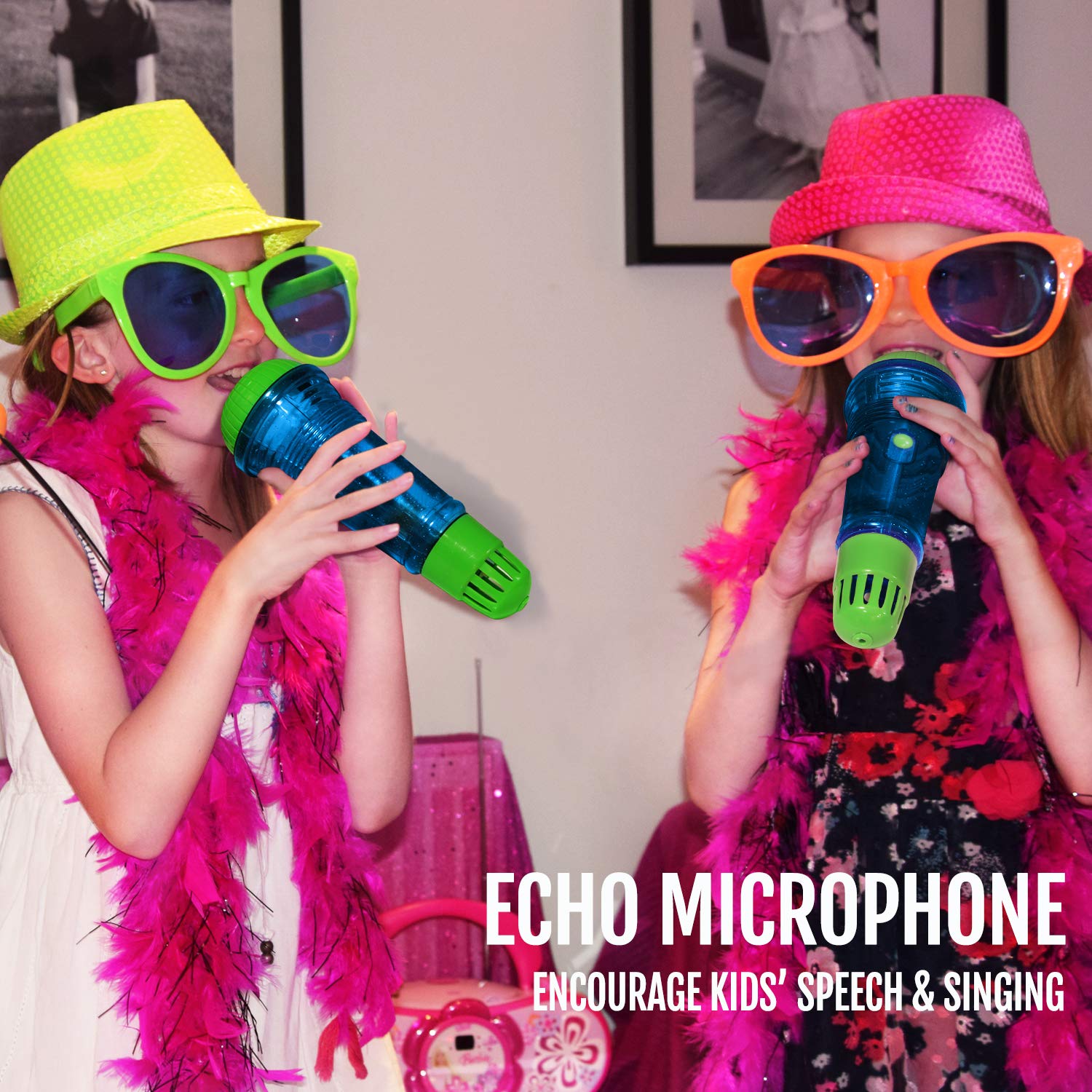 Novelty Place Echo Mic for Kids and Toddlers - Battery-Free Magic Microphone Voice Amplifying Retro Toy for Singing, Speech & Communication Therapy - 10" (Blue & Green)