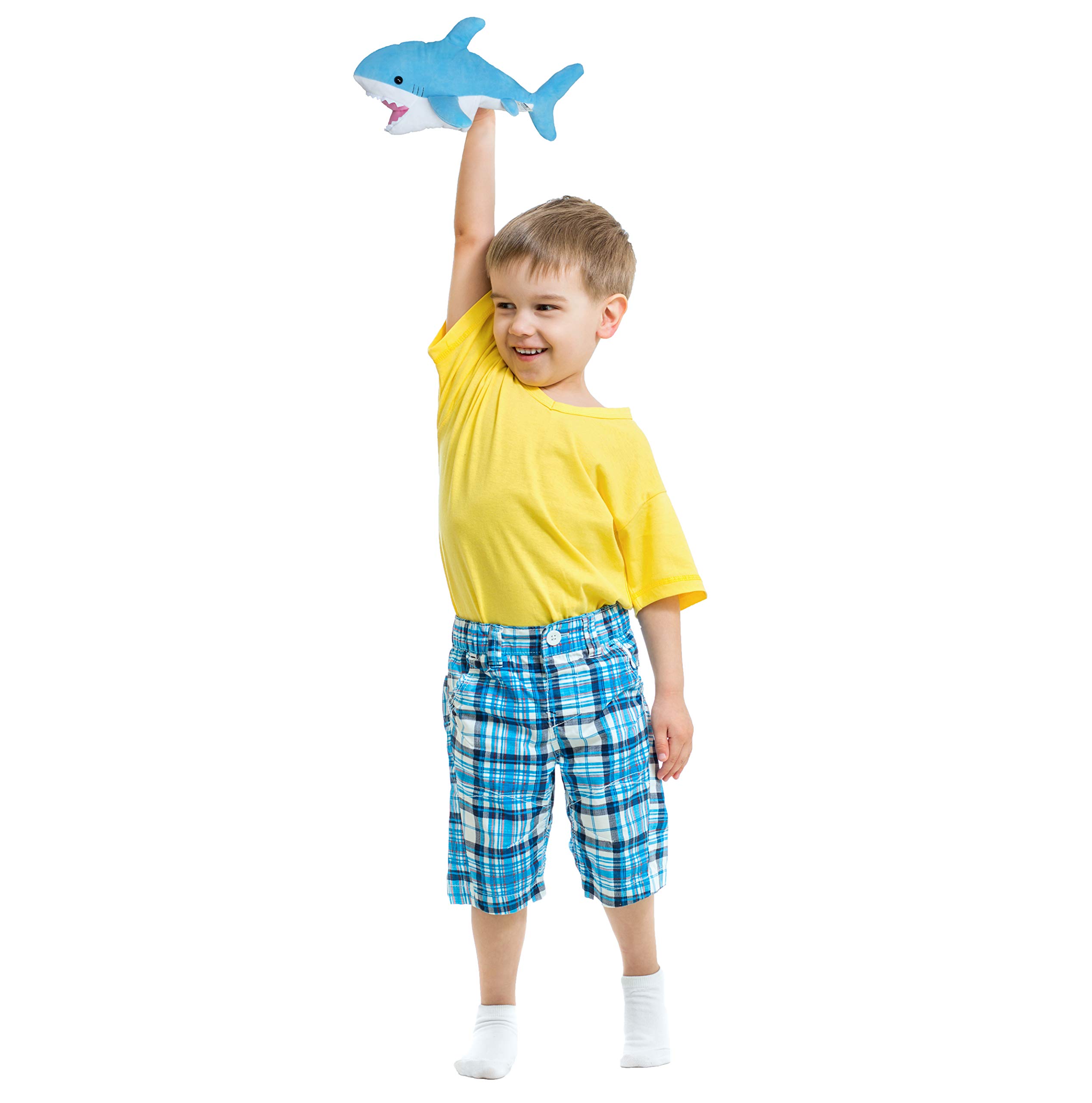 ICE KING BEAR Cute Blue Plush Shark Hand Puppet - Stuffed Animal Toy - 14 Inches Long