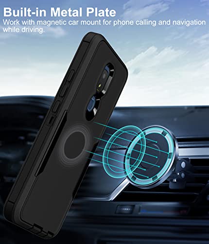 Dahkoiz Cricket Icon 3 Case, At&t Motivate 2, Cricket Splendor Phone Case with Screen Protector, Dust-Proof Port Cover, Magnetic Car Mount Support, Full Body Silicone Rubber Protection, Black
