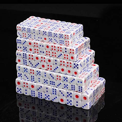 KAKDA,25pcs/lot Standard Plastic 10mm/12mm/14mm Game White Decider Dice Die RPG Toy Bauble B2C Shop Red and Blue dots dice GYH - (Color: 14mm)