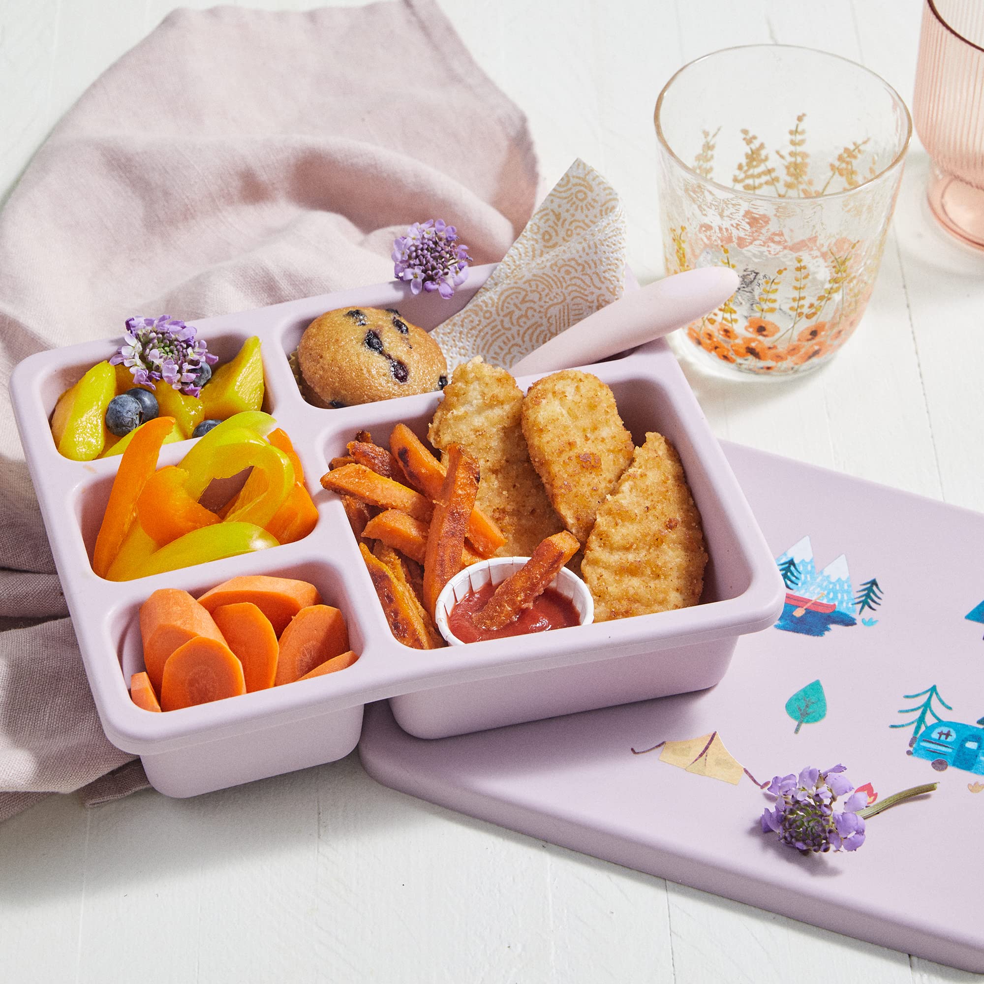 Austin Baby Co Leak-Proof Bento Lunch Box for Kids β Silicone Kids Lunch Container with 5 Leakproof Compartments β Food-Safe Materials, Sturdy, Dishwasher Safe, and BPA Free
