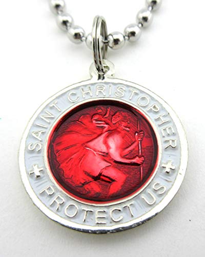 Baja Billy's St. Christopher Surf Medal Necklace Pendant, Protector of Travel re/wh Red/White Small