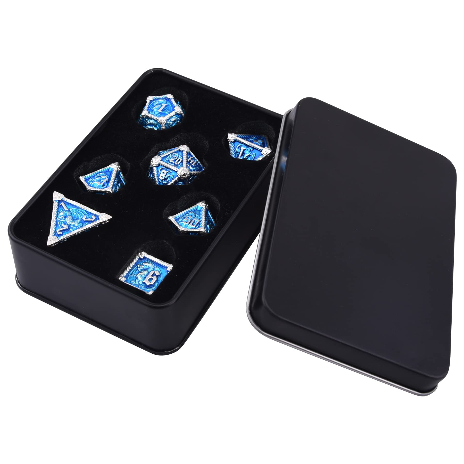 AUSTOR 7-Die Metal DND Dice Set Dungeons and Dragons Dice with Box Roll Playing Game Dice Polyhedral Dice D20 D12 D10 D% D8 D6 D4 Metal Dice for Pathfinder Warhammer MTG RPG Board Games