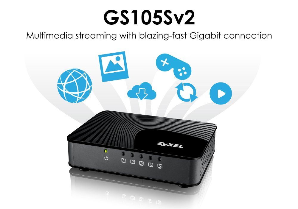 Zyxel 5-Port Gigabit Ethernet Unmanaged Switch | Plug & Play | Gaming and Media Optimized QoS Ports | Plastic Case | Desktop or Wall-Mount | Ethernet Splitter | Limited Lifetime Warranty | GS105Sv2