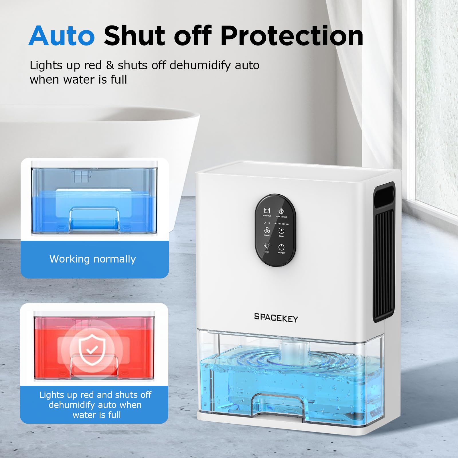 Dehumidifier, 106 OZ(850 Sq.ft)Dehumidifiers for Home, 7 Color LED Light Dehumidifier for Bedroom Basement Bathroom RV, 2 Working Modes, Auto Shut-off, Auto Defrost, Quiet Small Dehumidifier White