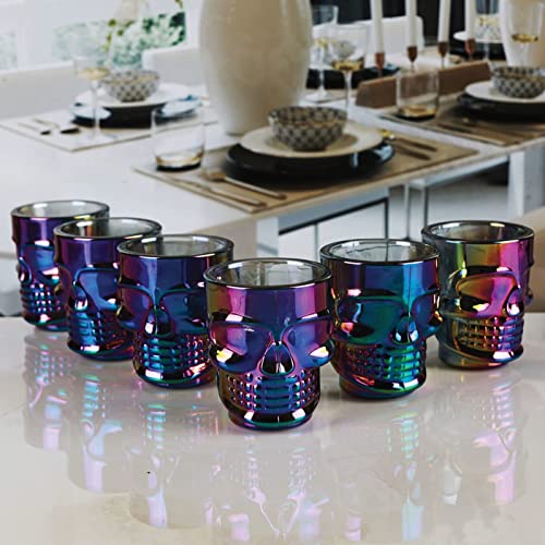 Circleware Skull Face Heavy Base Whiskey Shot Glasses, Set of 6, Party Home Entertainment Dining Beverage Drinking Glassware for Brandy, Liquor, Bar Decor, Jello Cups, 1.7 oz, Fun Shooters