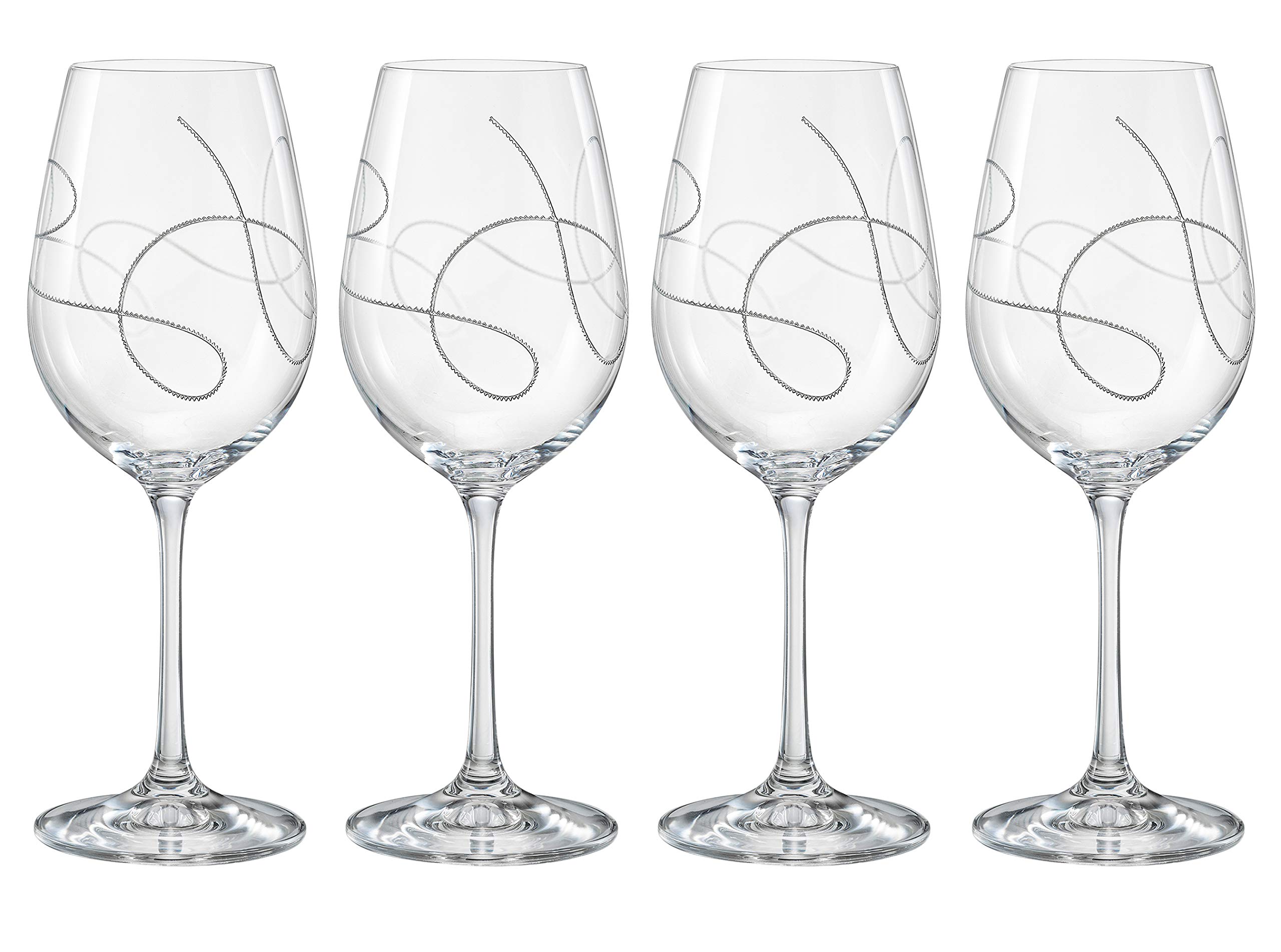 Barski Wine Glass, Goblet, Crystal Glass, Set of 4 Glasses, with String Design, Made in Europe, 14 oz.