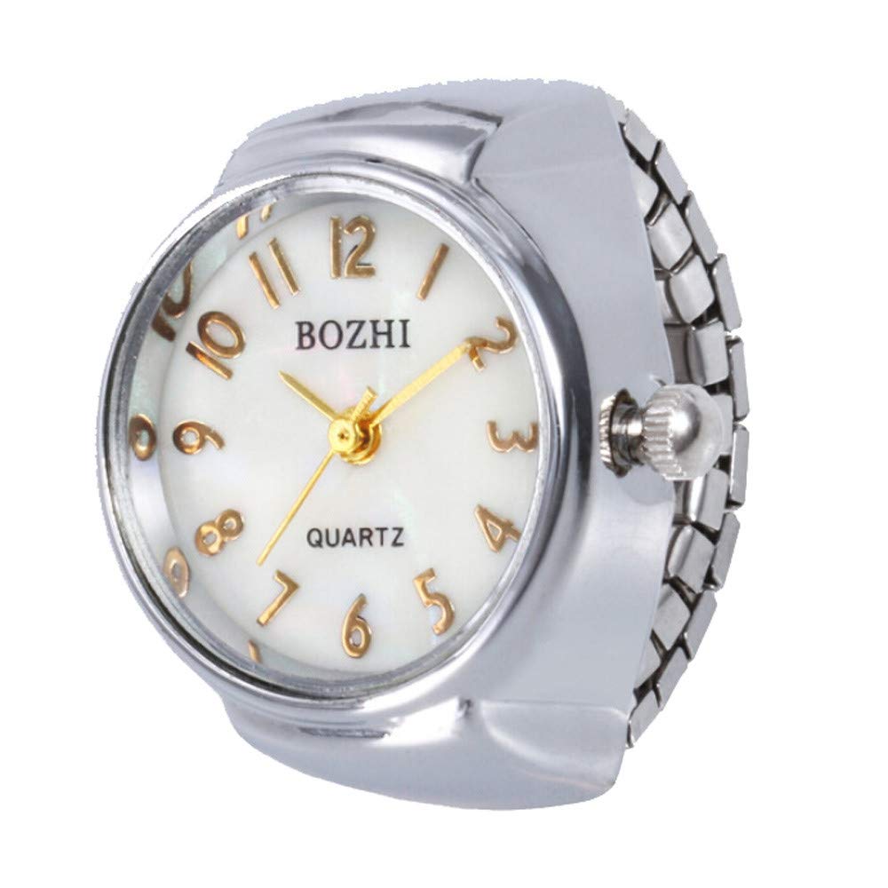 Balakie Men Women Finger Watch Creative Stainless Steel Elastic Round Quartz Finger Ring Watches for Valentine's Day(Silver,)