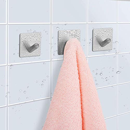 WILIFDOM Self Adhesive Hooks 6 Pack Towel Hook SUS 304 Stainless Steel Bathroom Kitchen Organizer Super Power Heavy Duty Wall Mount Coat Hanging Rack