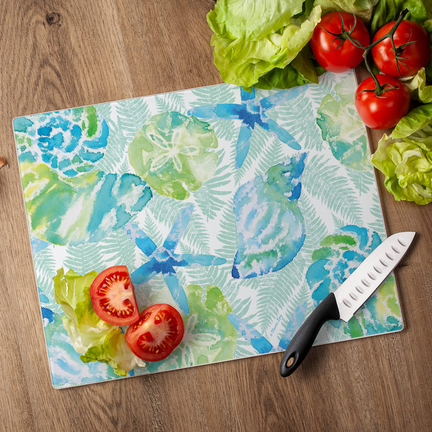 CounterArt Coastal Isla Mona 3mm Heat Tolerant Tempered Glass Cutting Board 15β x 12β Manufactured in the USA Dishwasher Safe