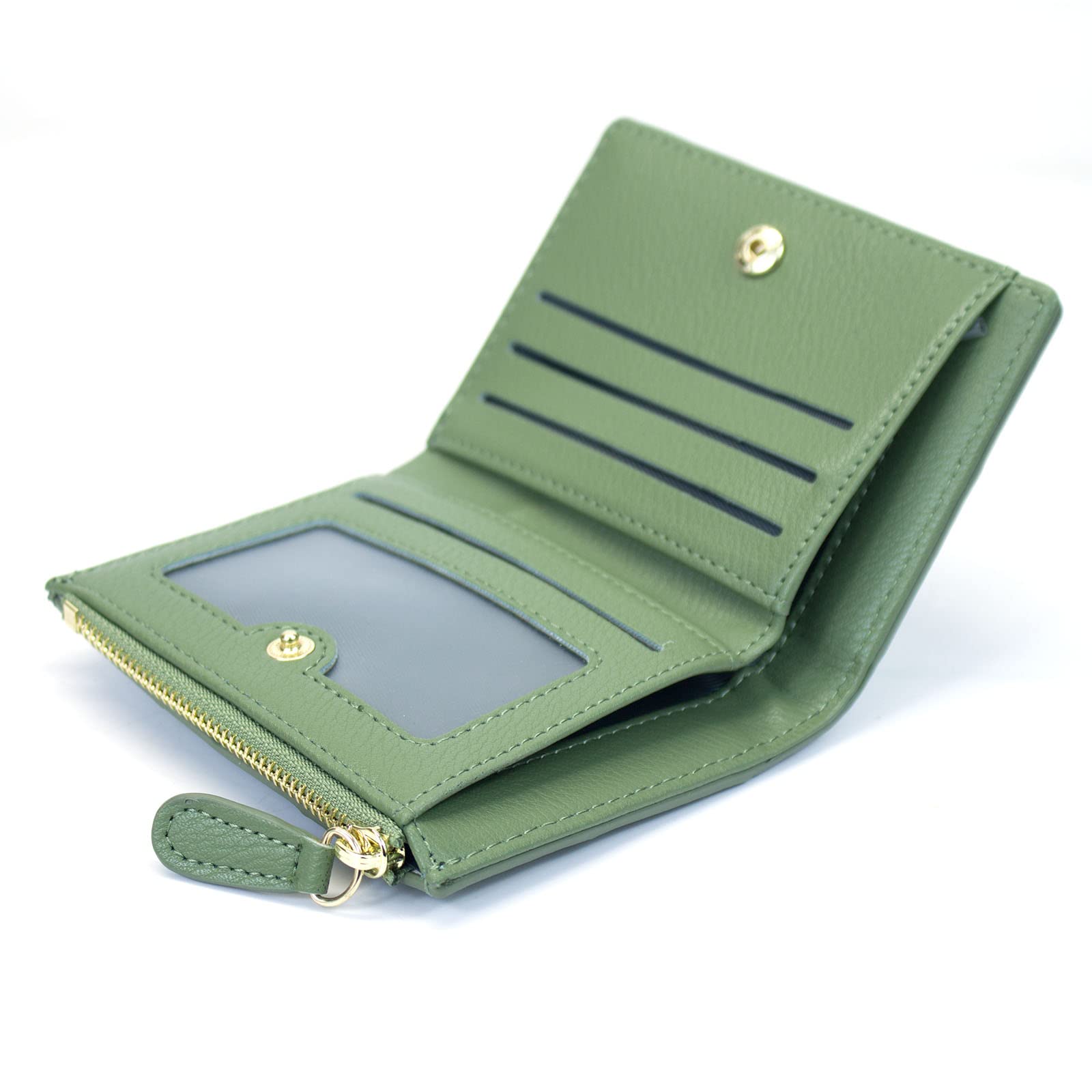 SUMGOGO Womens Wallet Small Coin Purse Rfid Card Holder Quilt Leather Ladies Zipper Front Pocket Short Mini Wallets (Olive Green)