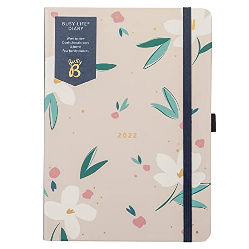 Busy B Busy Life Diary January to December 2022 - A5 Floral Week to View Planner with Dual Schedules, Pen Holder and Pockets