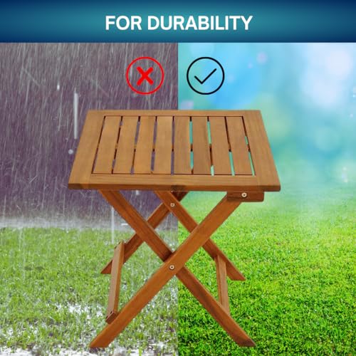 cucunu Outdoor Folding Side Table 18x18“ for Patio, Garden & Camping - Adirondack Table Made of Acacia Wood - Coffee & Dining End Tables