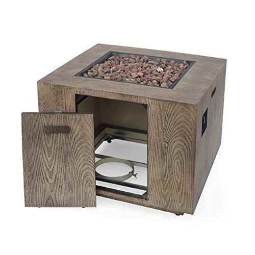 Christopher Knight Home Aaron Outdoor 33-Inch Square Fire Pit, Brown Wood Pattern