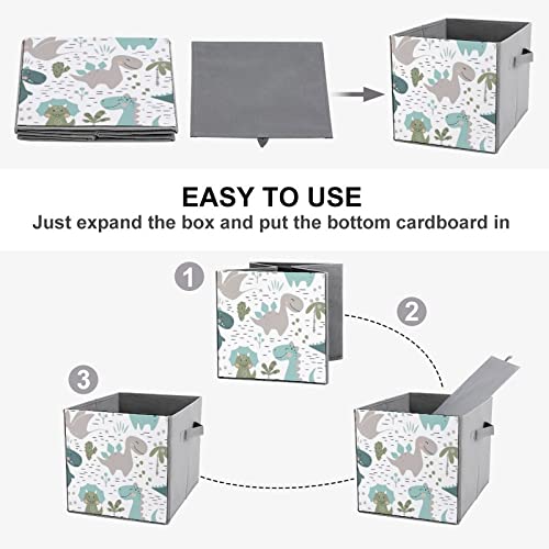DamTma Dinosaur Cube Storage Bin Funny Collapsible Storage Bins with Handles Fabric Cube Storage Bins Durable PU Fabric Storage Cubes Organizer for Kids Clothers Toy Bins Books Storage Bins 11 in
