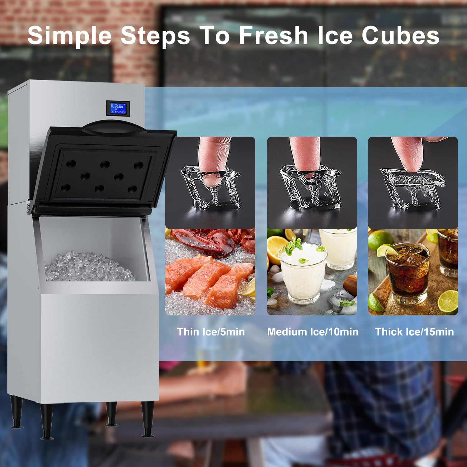 COTLIN Commercial Ice Machine Maker 500Lbs/24H with 350Lbs Storage Bin, 22" Industrial Ice Maker Ice-Ready in 8-15mins, SECOP Compressor, Cube Ice Maker Machine for Bar/Restaurant/Cafe