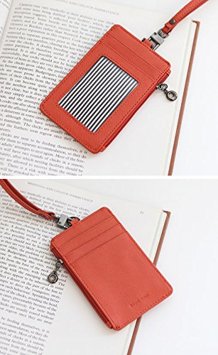 ID Credit Credit Card Holder Wallet Necklace Landyard Zipper Badge Case Genuine Leather Cute Women (Green)