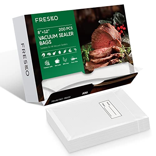 FRESKO 8” x 12” 200 Count Food Vacuum Sealer Freezer Storage Machine Bags for Food, PreCut Quart, BPA Free, Commercial Grade, Great for storage, Meal prep and Sous Vide