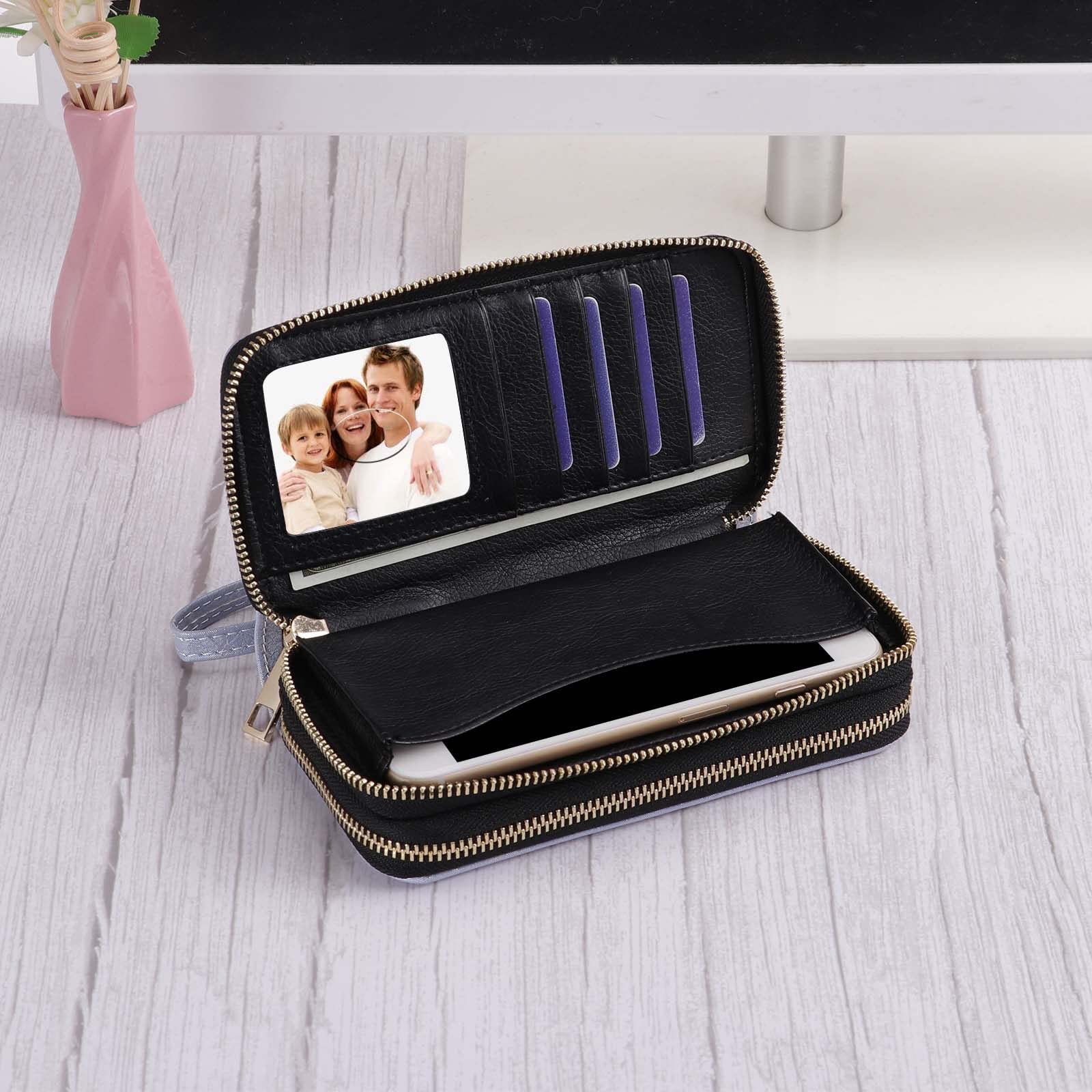 Kamo Womens Wallet Zip Around Phone Wallet Wristlet Travel Long Purse for Women Lady 6.9×3.5(Double Zipper)