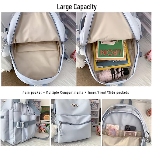 eaonitu Kawaii Backpack with Cute Plush Pendant Aesthetic Casual Travel Work Backpack 36 to 55L (Black)
