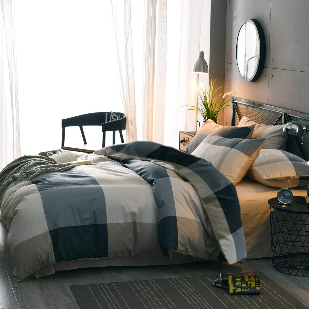 Cotton Striped Duvet Cover Twin Modern Style White Blue Grey Stripe Pattern Comforter Cover Geometric Stripe Bedding Set 1 Twin Duvet Cover with 2 Pillowcases Geometric Stripe Bedding Collection