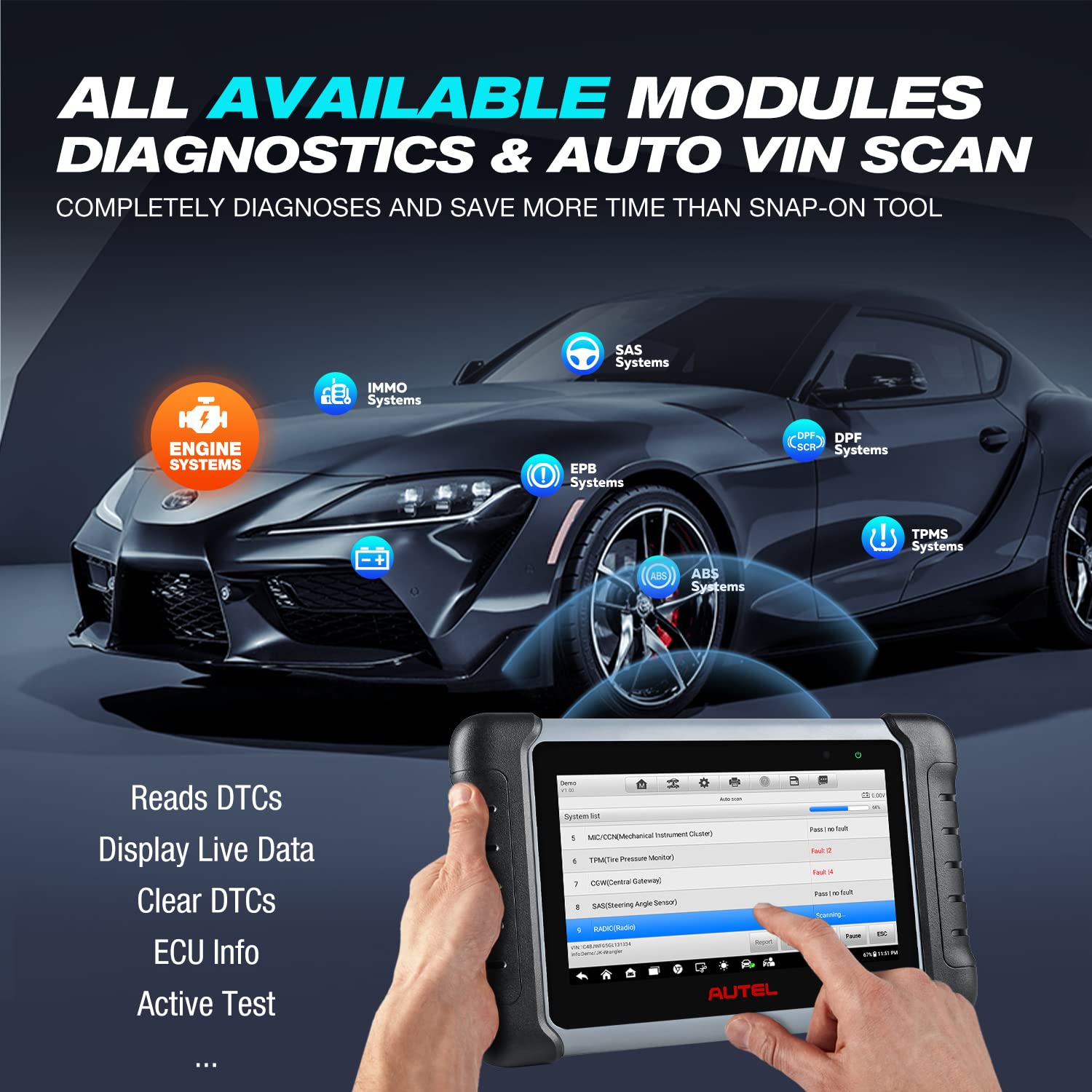 Autel MaxiPRO MP808S PRO Ver. w/ 11 OBD Adapters, 2-Year Free Update, 2024 Advanced ECU Coding Bidirectional Scan Tool, Same as MP900/ MS906S, Upgraded of DS708 DS808 MP808 30+ Service, Work w/ MV108S
