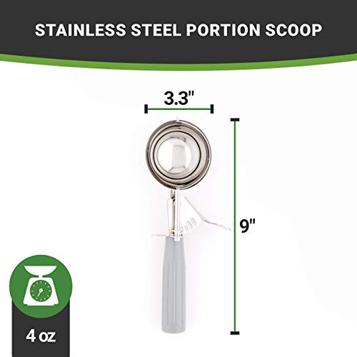 Restaurantware Met Lux 4 Ounce Portion Scoop, 1 Durable Cookie Scoop - #8, With Gray Handle, Stainless Steel Disher, For Portion Control, Scoop Cookie Dough, Cupcake Batter, or Ice Cream