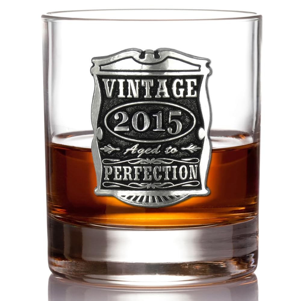 English Pewter Company Vintage Years 2015 10th Wedding Anniversary Old Fashioned Whisky Rocks Glass - Unique Gift Idea For Men For That Special Tin Anniversary [VIN007]…
