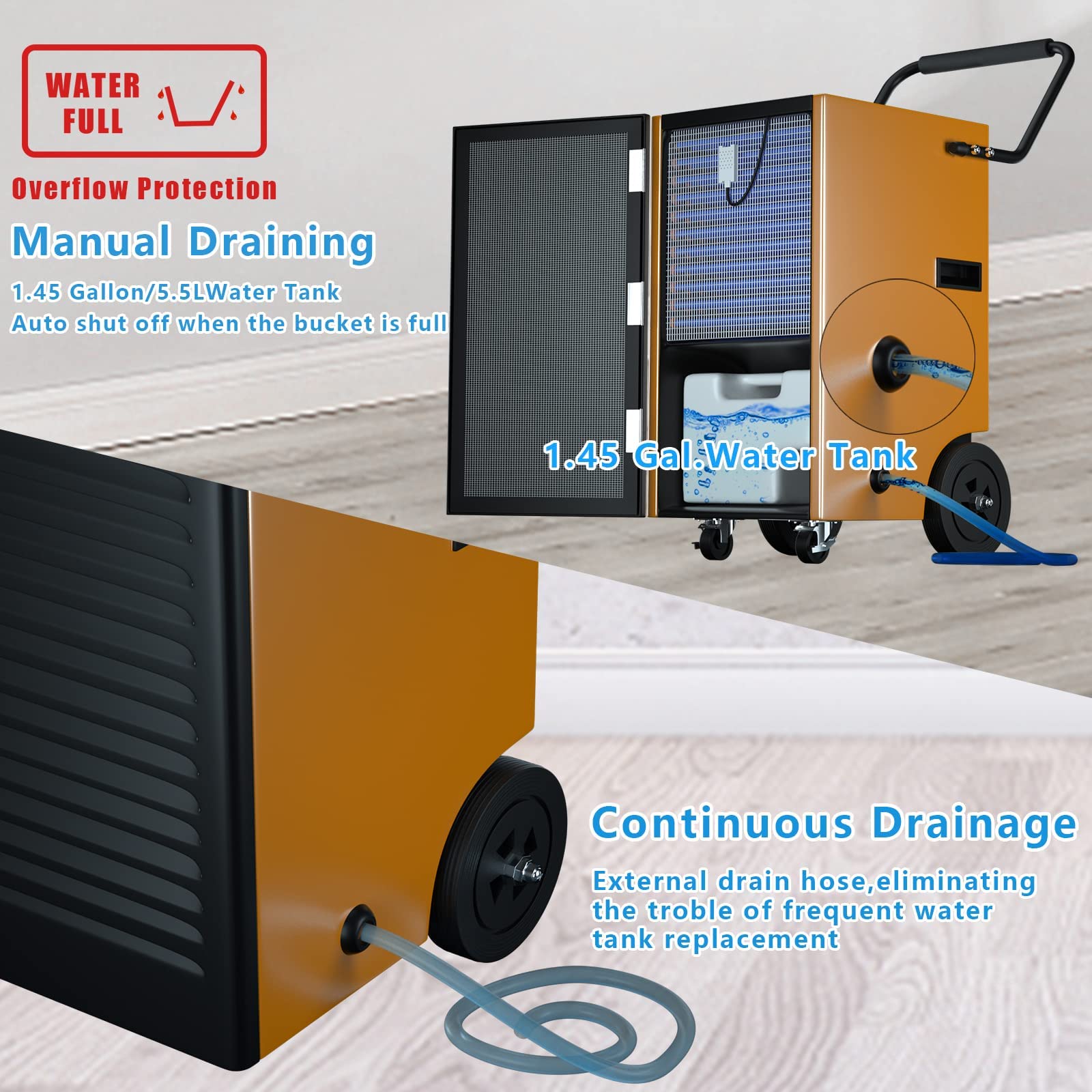 Keatar 140 Pints Commercial Dehumidifier for Large Room,Home,Basements, industrial warehouses, workshop,library or construction sites with Continuous Drain Hose and Water Reservoir