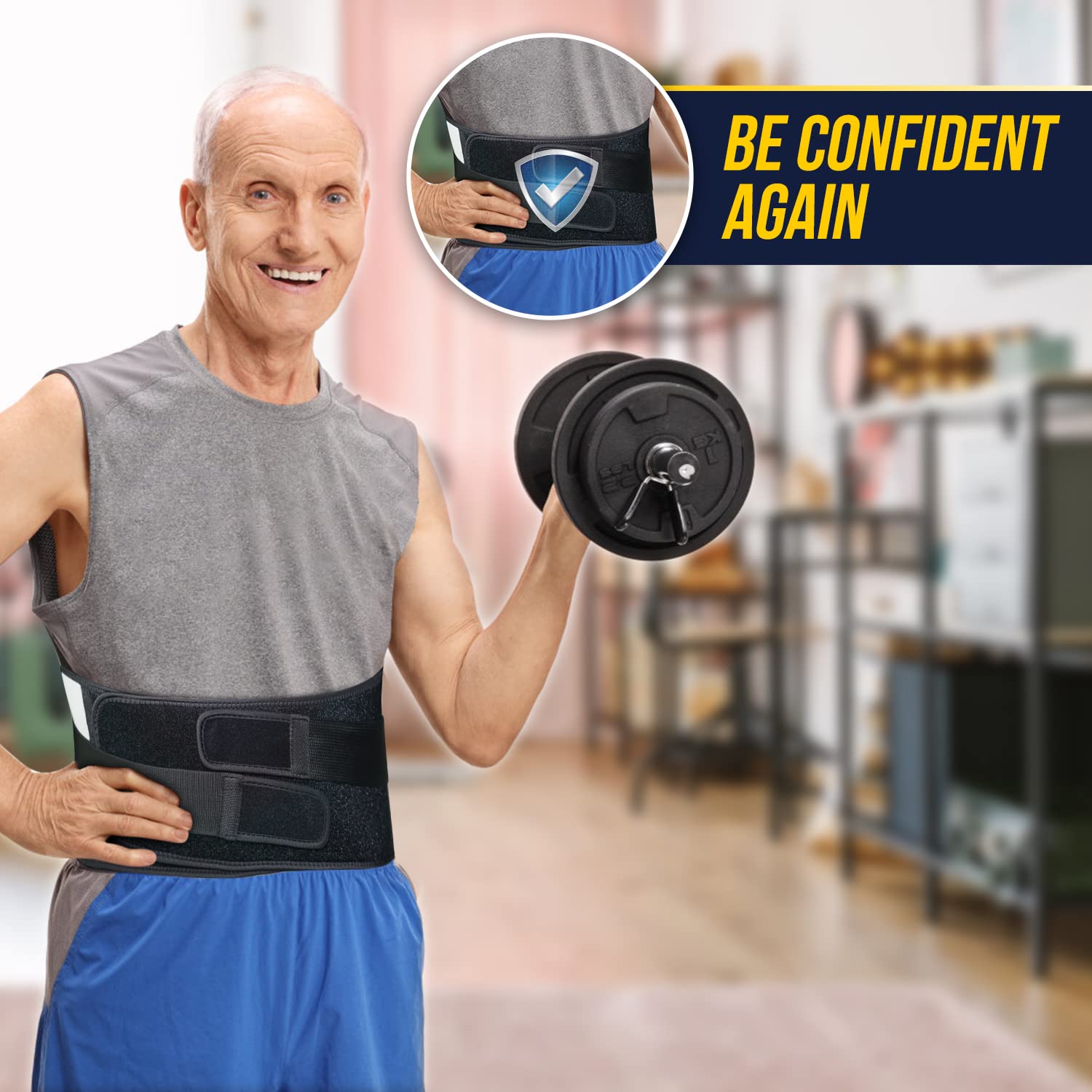 BEIDIKA Back Brace for Men and Women, Large Waist 45" to 55", Adjustable Back Support Belt Relief from Lower Back Pain, Black Lower Back Brace Lumbar Supports